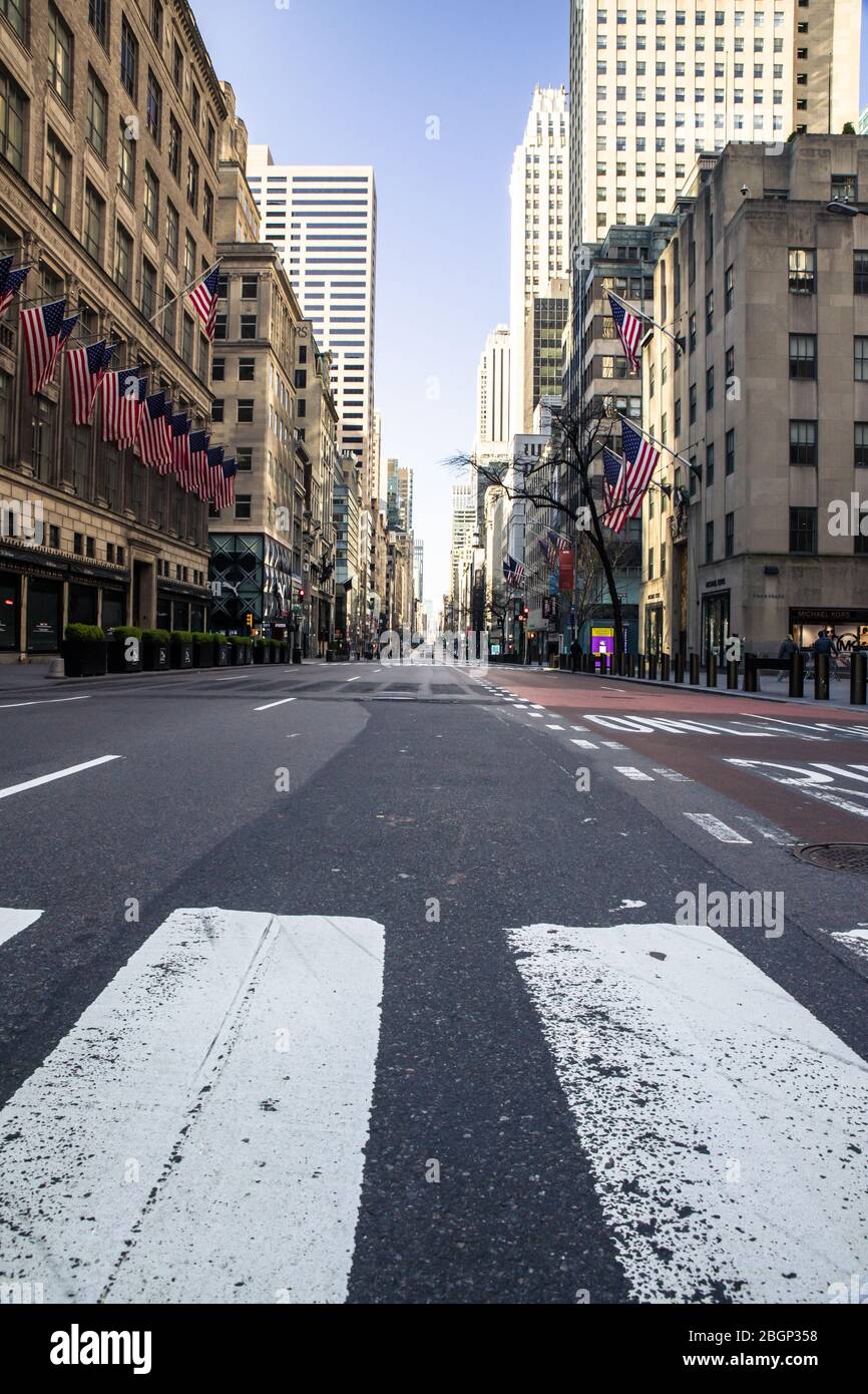 NEW YORK CITY, USA - APRIL 18, 2020: Empty streets in midtown Manhattan ...