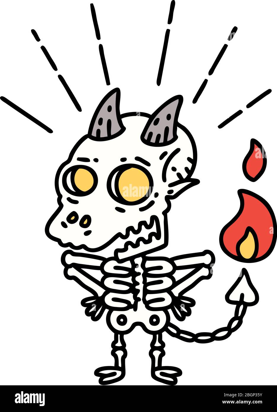 illustration of a traditional tattoo style skeleton demon character ...