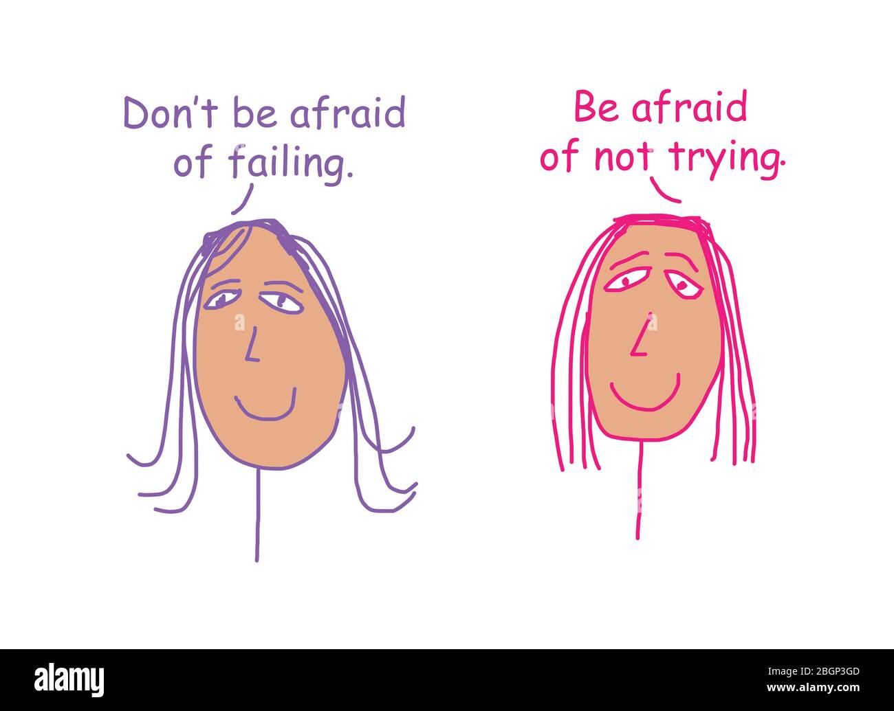 Color cartoon depicting two women discussing the importance of trying ...