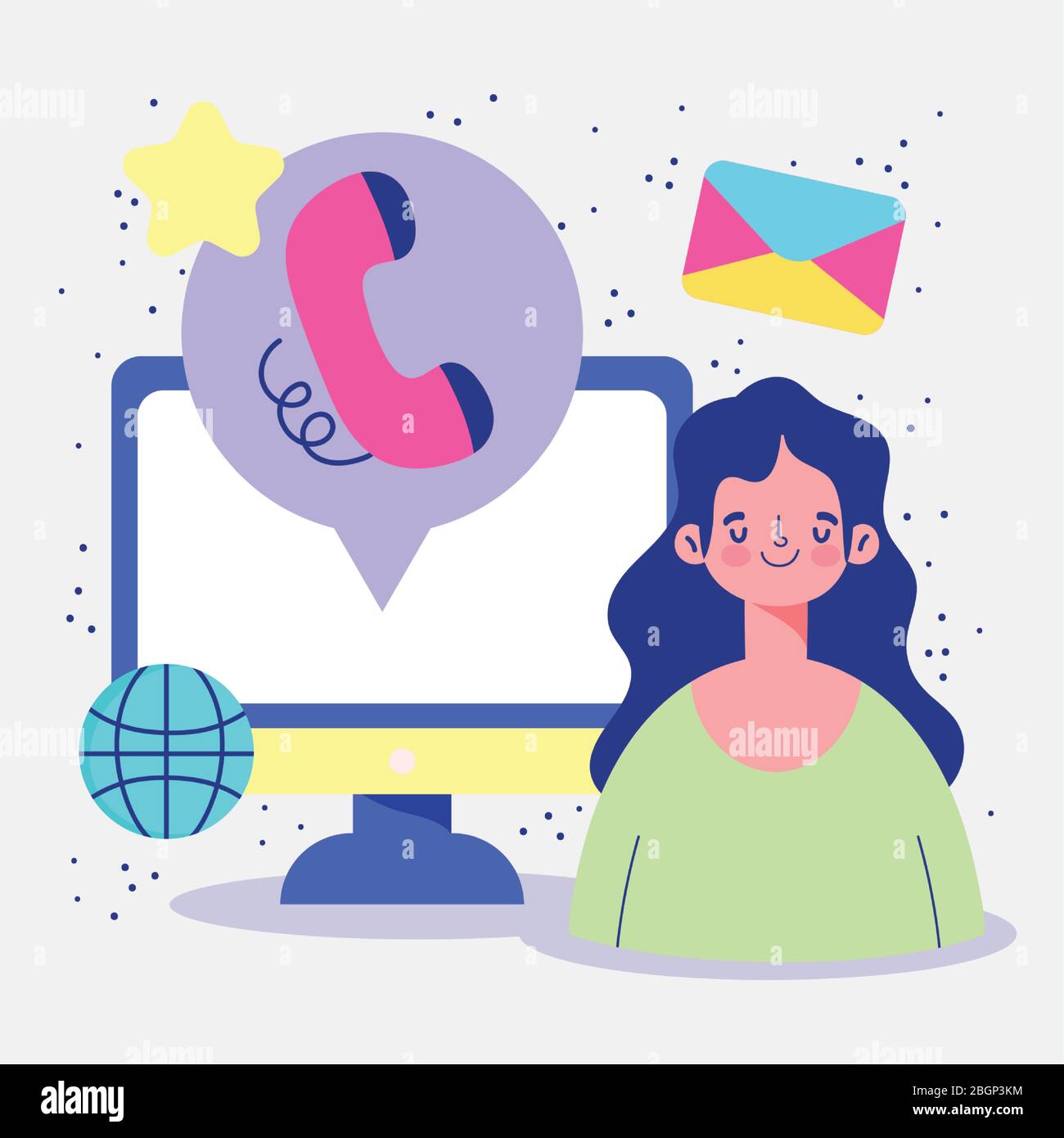 meeting online, woman video call computer, email, world connection ...