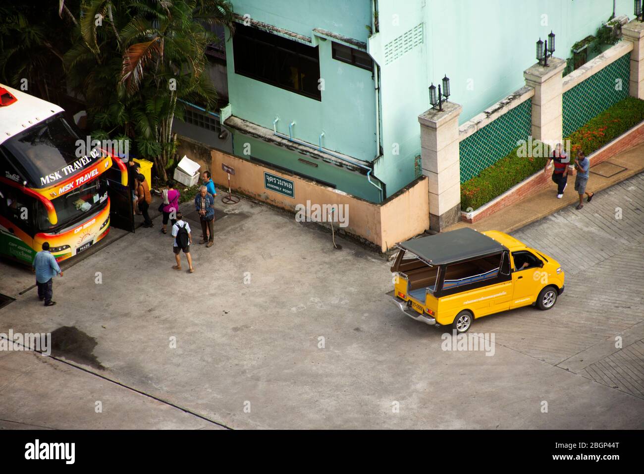 YALA, THAILAND - August 16 : Thai people driver driving yellow small ...