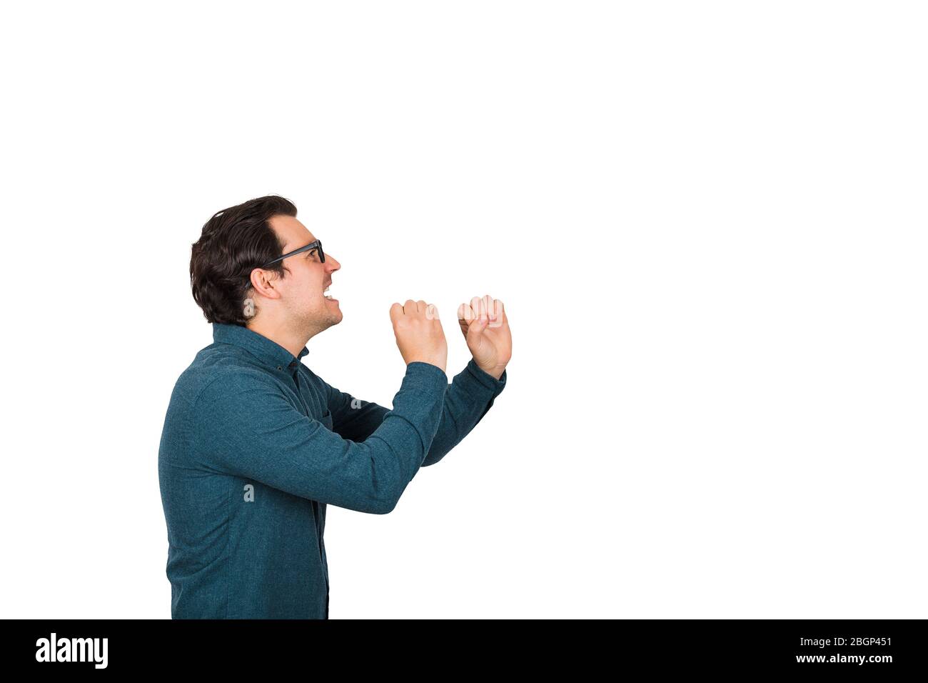 Side view portrait of determined businessman ready for battle standing ...