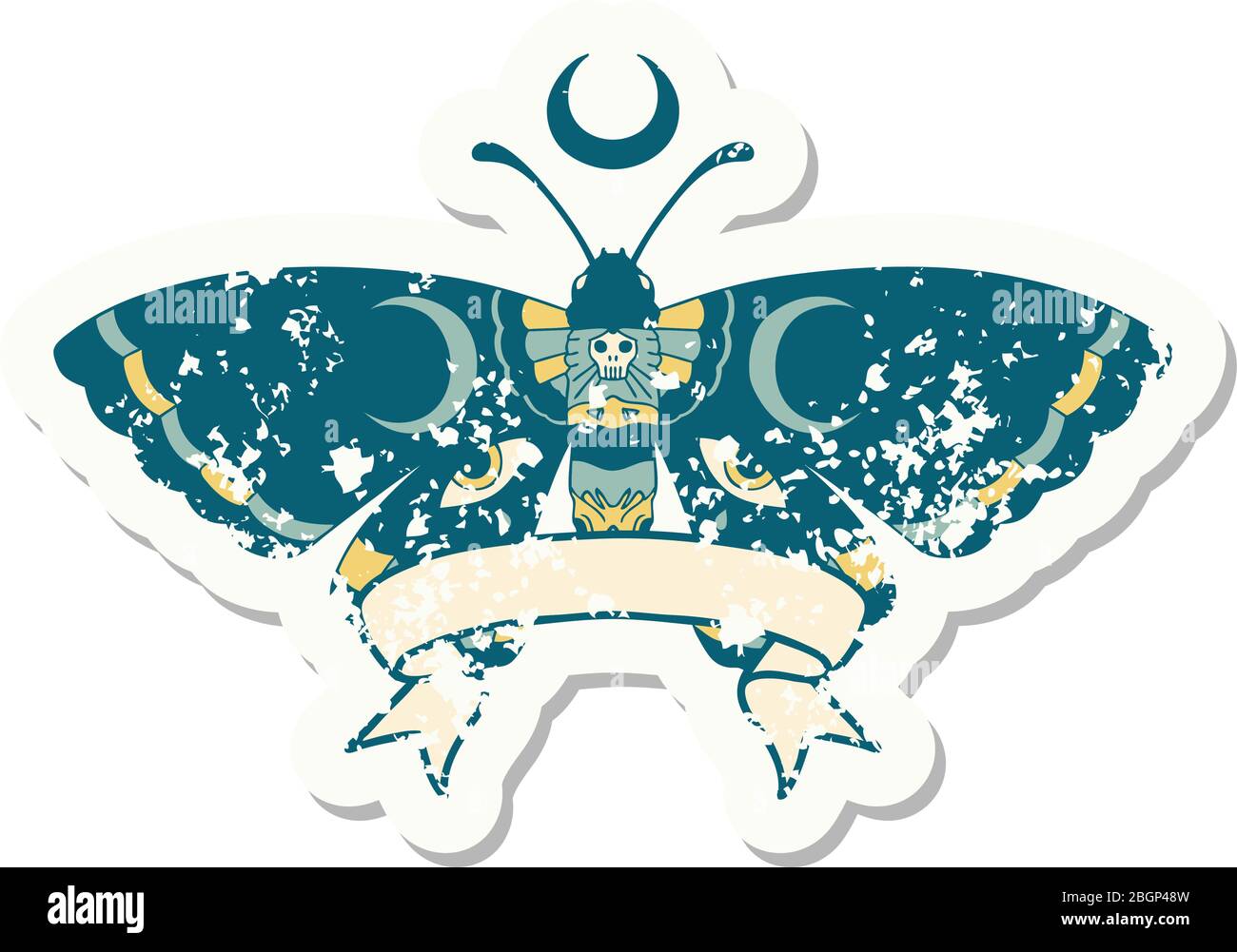 worn old sticker with banner of a moth Stock Vector Image & Art - Alamy