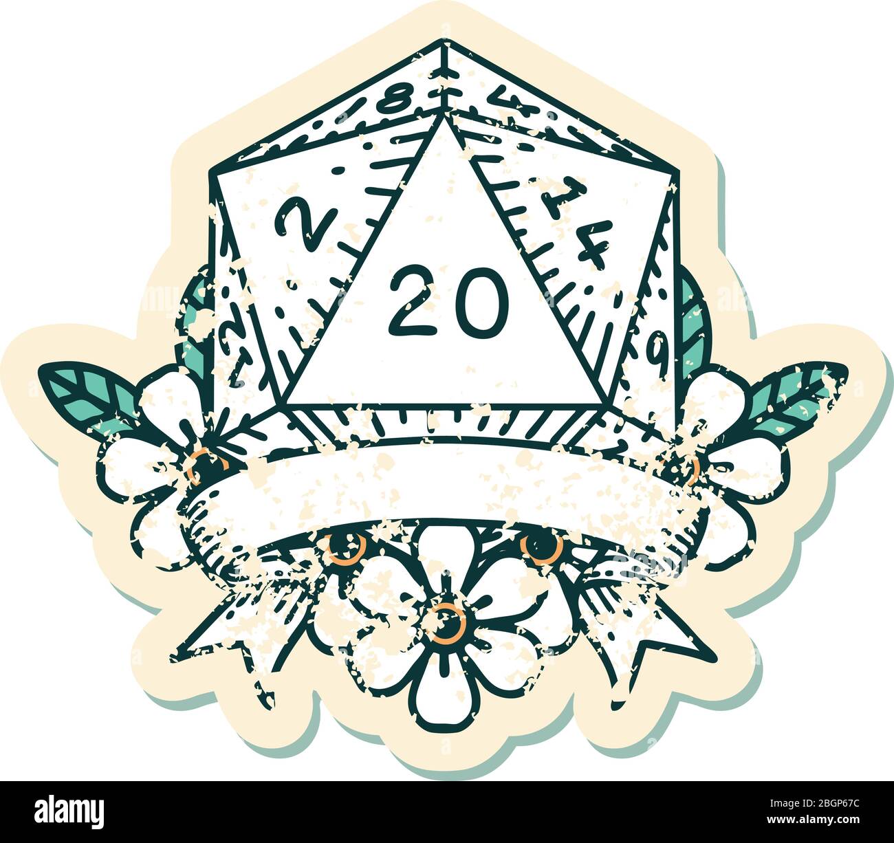 Retro Tattoo Style natural 20 critical hit D20 dice roll Stock Vector ...