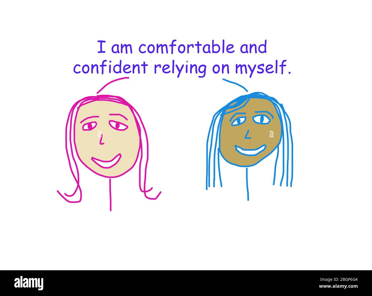 Color cartoon showing two ethnically diverse women who are comfortable ...