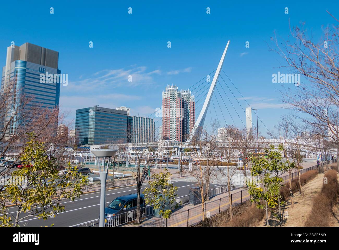 The modern bridge at Daiba bus station. Tokyo, Japan February 8,2020 ...