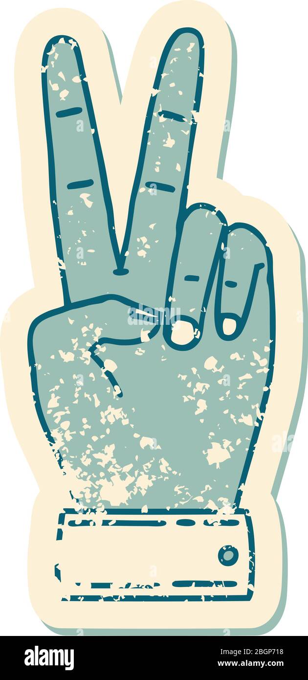 grunge sticker of a peace symbol two finger hand gesture Stock Vector ...
