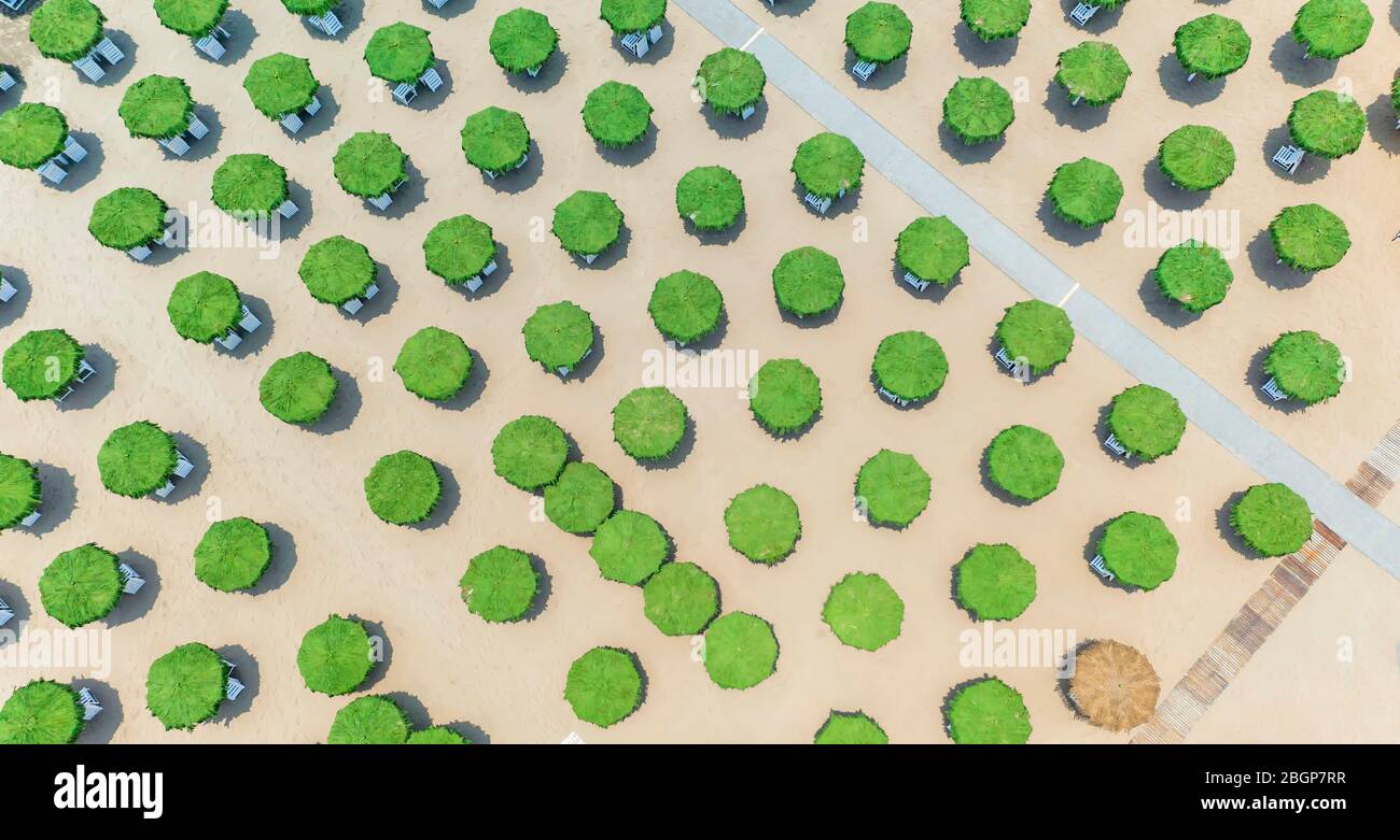 Aerial view of tropical Parasol of natural leaves on the beach Stock ...