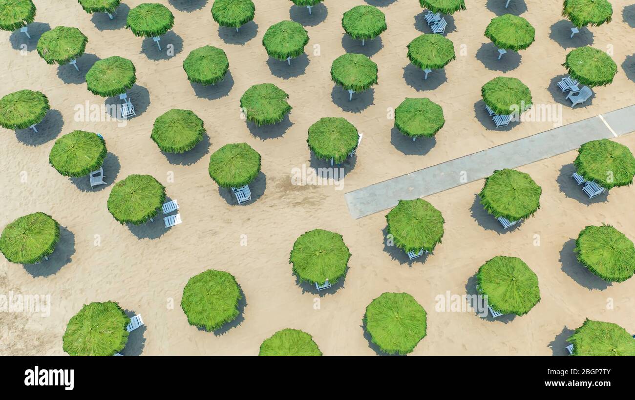 Aerial view of tropical Parasol of natural leaves on the beach Stock ...