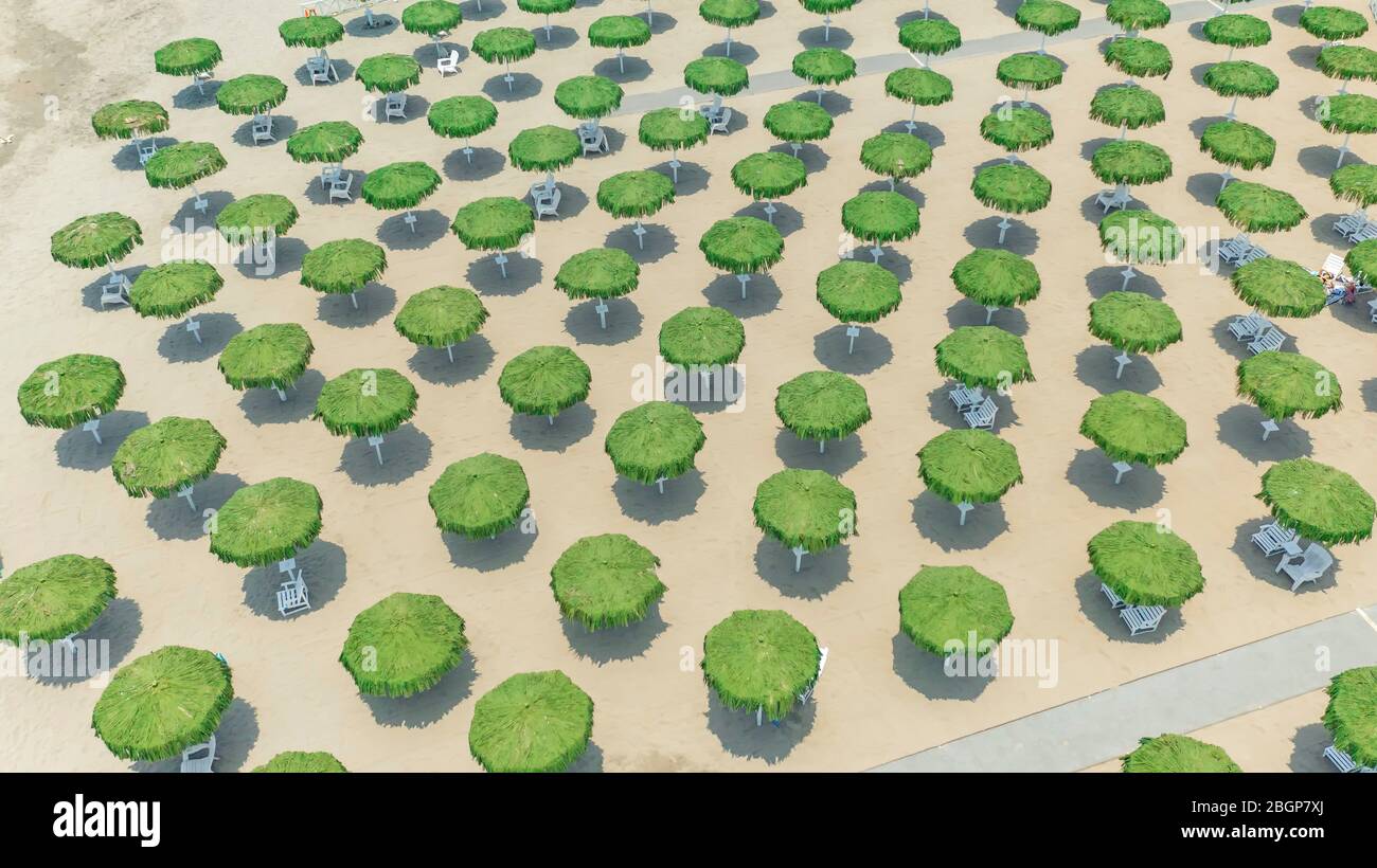 Aerial view of tropical Parasol of natural leaves on the beach Stock ...