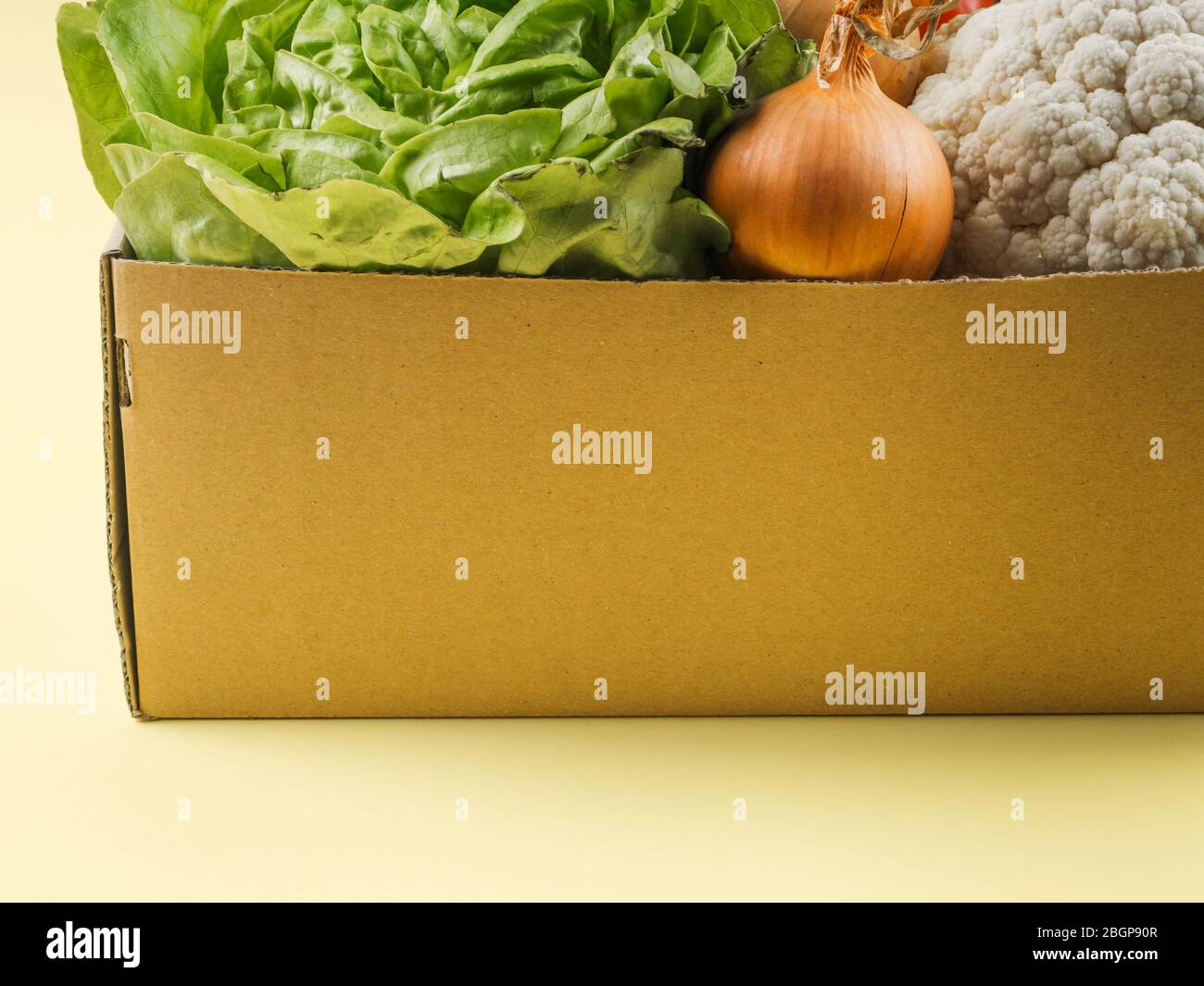 Food, produce delivery or donation box concept Stock Photo - Alamy