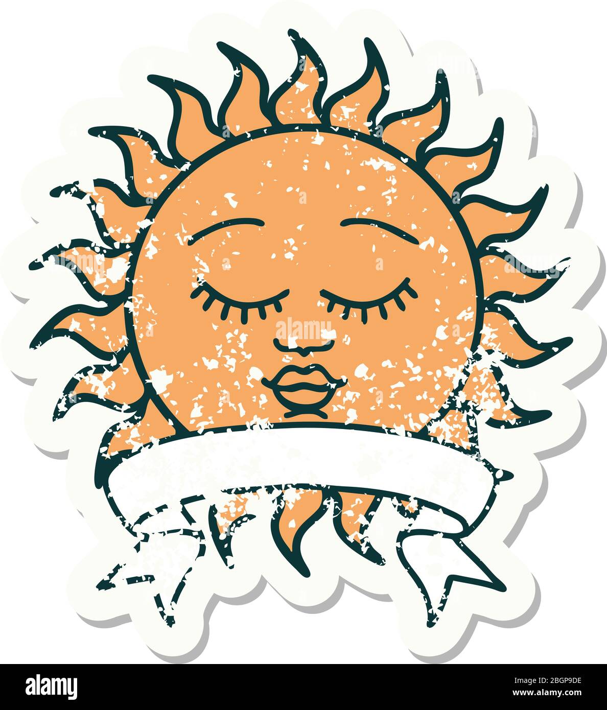 worn old sticker with banner of a sun with face Stock Vector Image ...