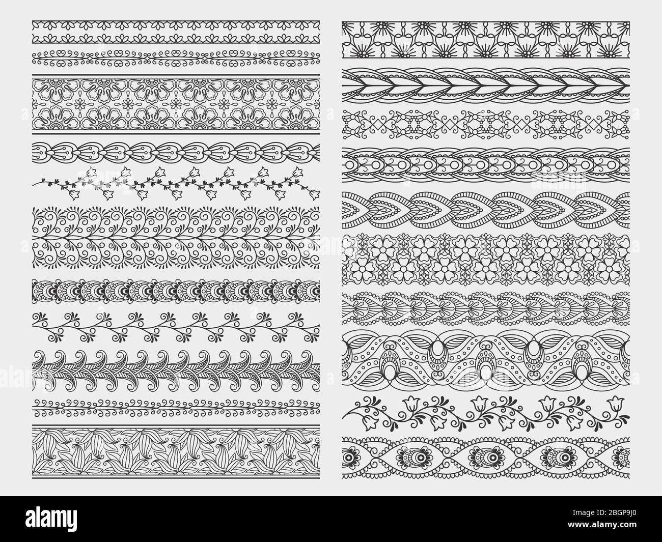 Hand drawn floral borders. Doodle vector borders set Stock Vector Image ...
