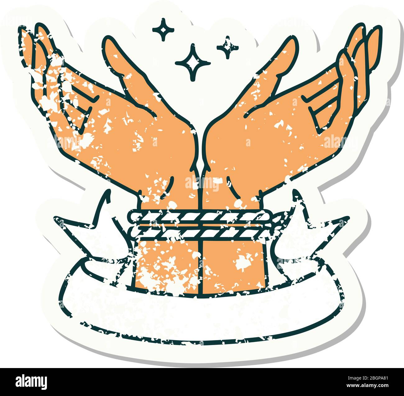 worn old sticker with banner of a pair of tied hands Stock Vector Image ...