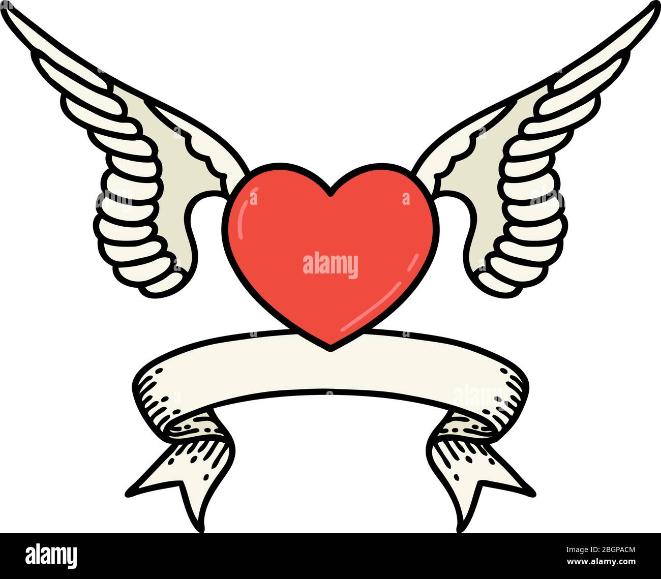 traditional tattoo with banner of a heart with wings Stock Vector Image ...