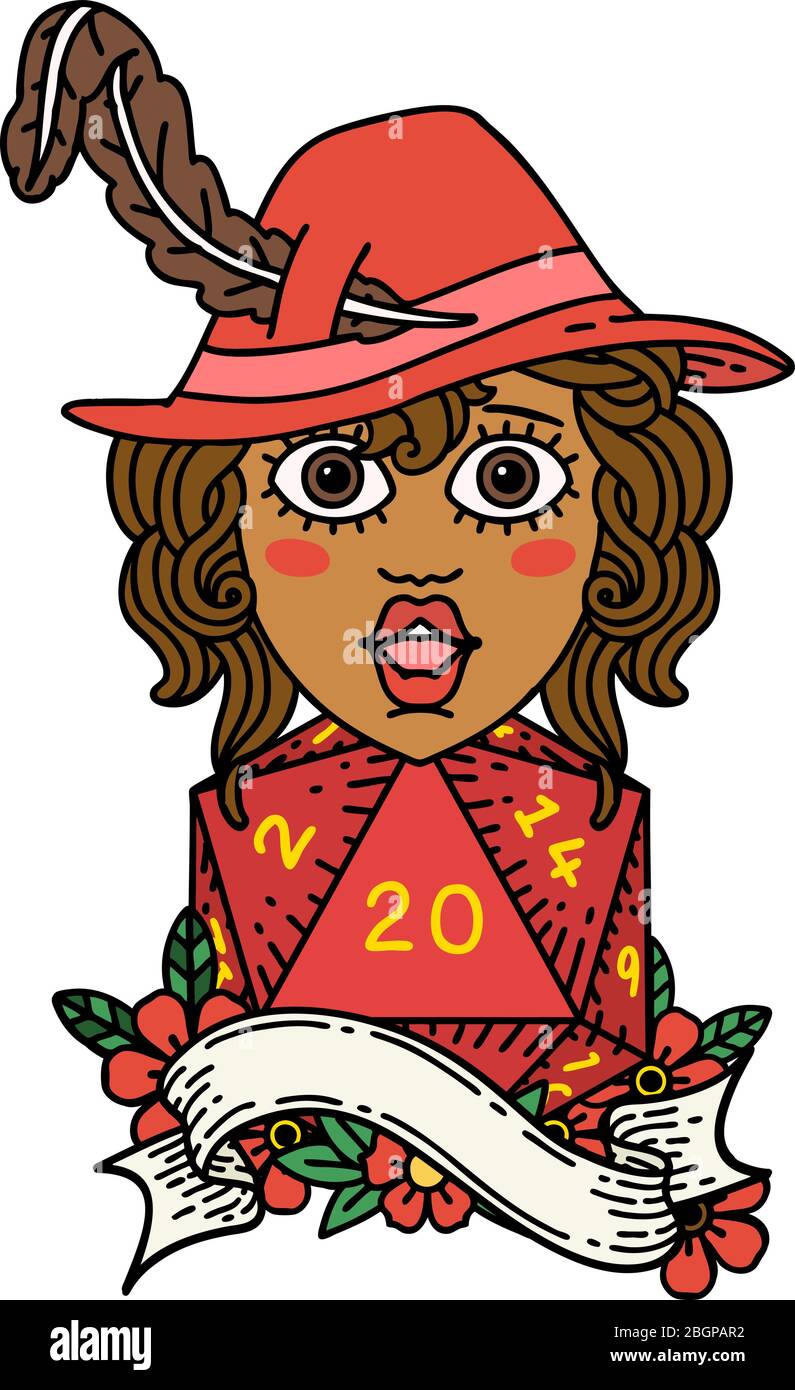 Retro Tattoo Style human bard with natural 20 dice roll Stock Vector ...