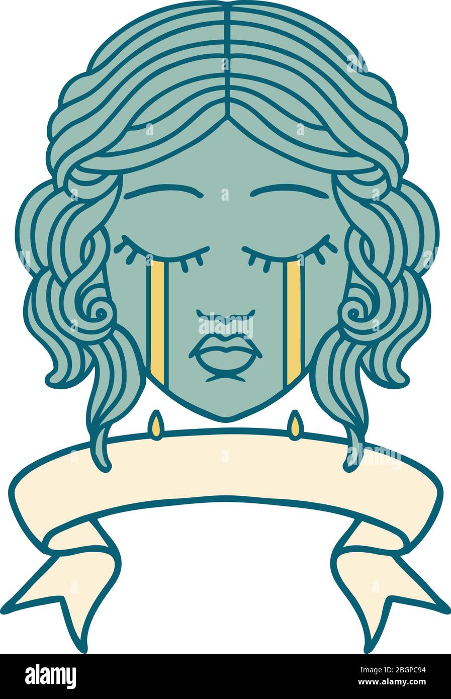 traditional tattoo with banner of female face crying Stock Vector Image ...