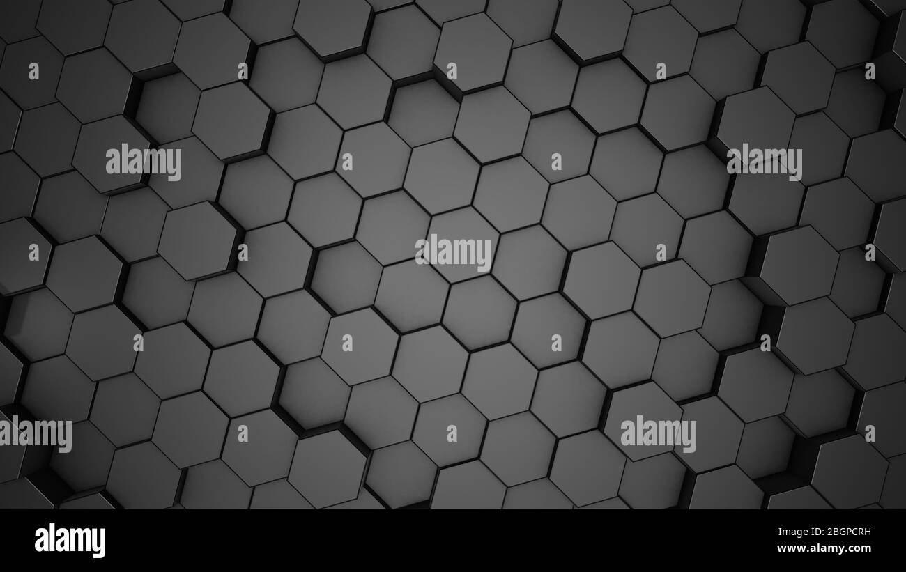3D rendering of abstract hexagonal geometric black surfaces in virtual ...