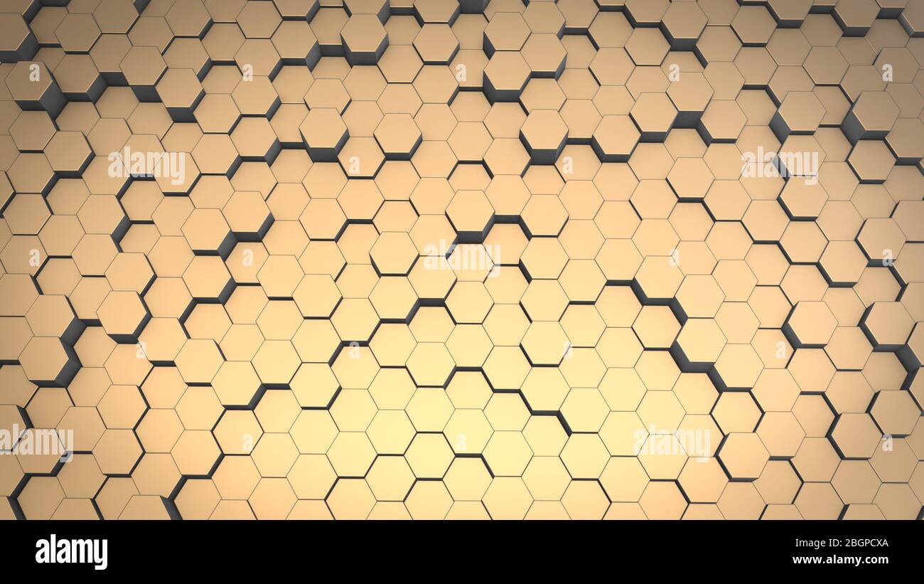 3D rendering of abstract hexagonal geometric surfaces in virtual space ...