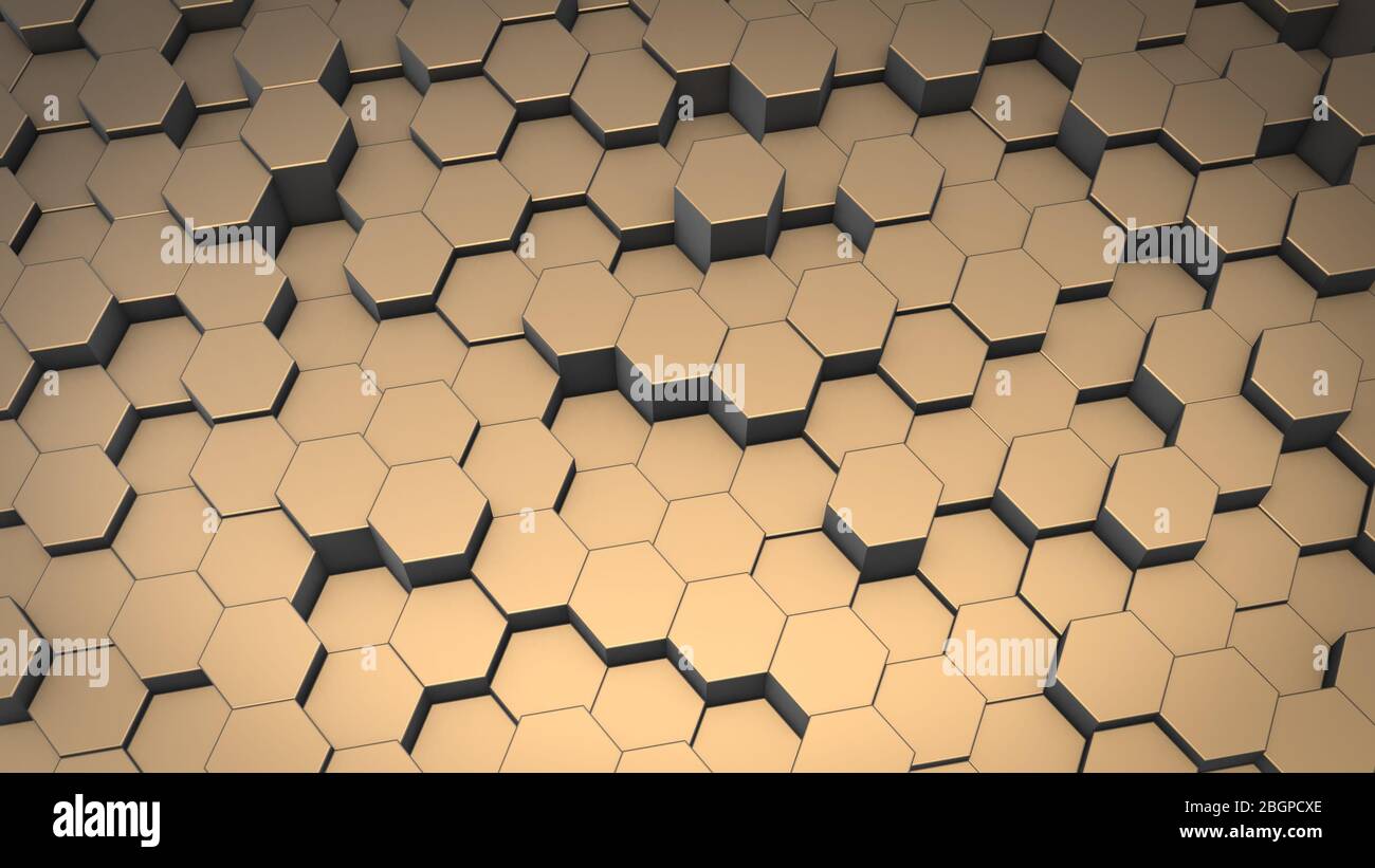 3D rendering of abstract hexagonal geometric surfaces in virtual space ...