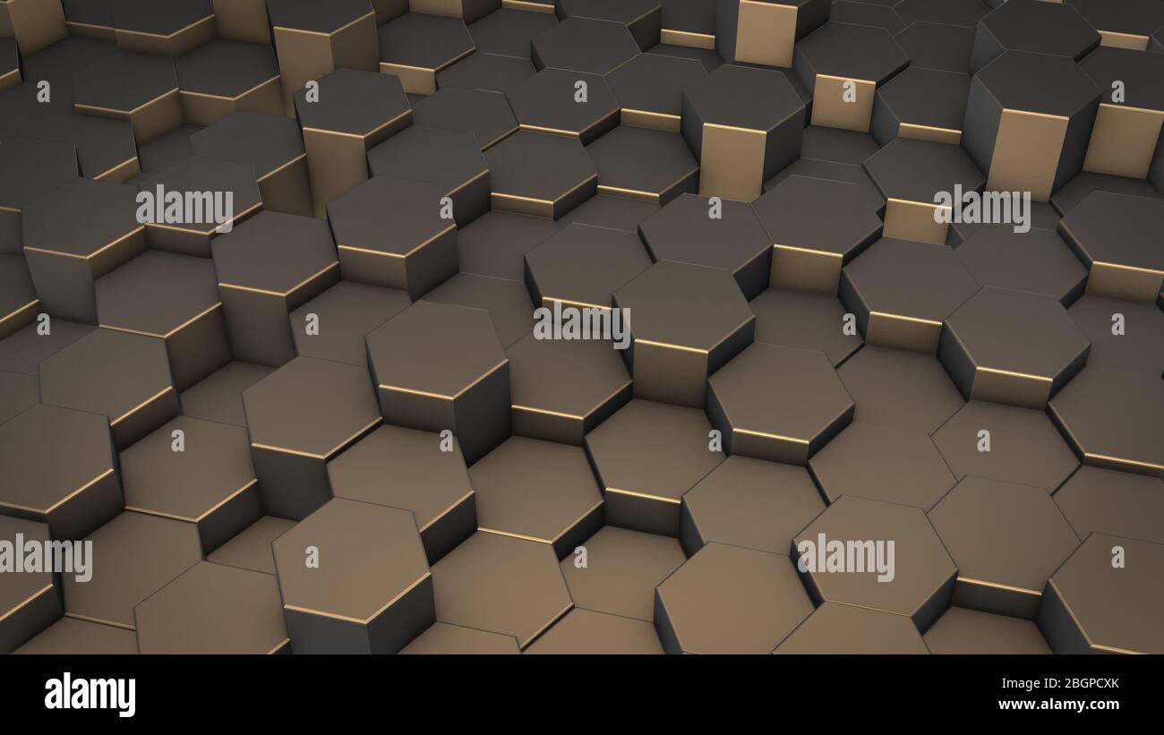 3D rendering of abstract hexagonal geometric surfaces in virtual space ...