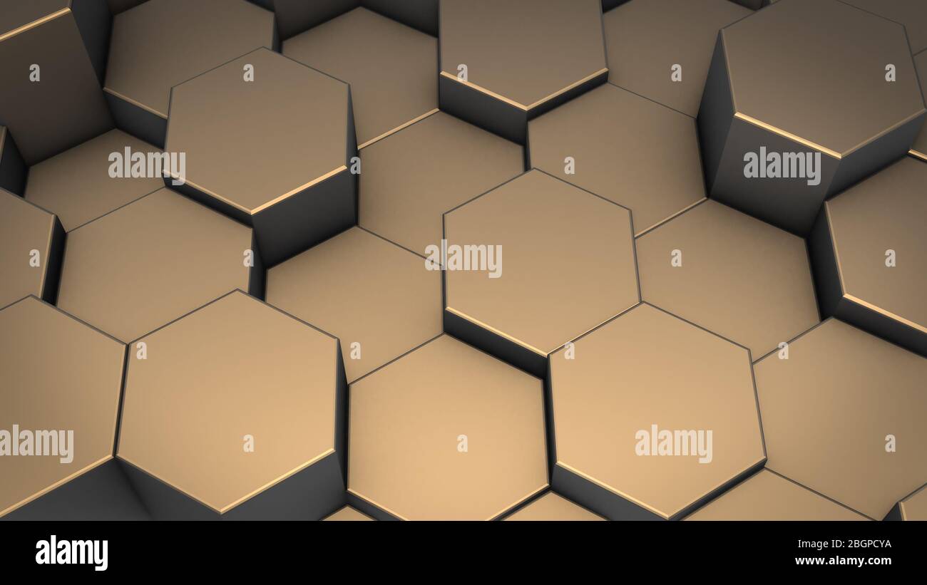 3D rendering of abstract hexagonal geometric surfaces in virtual space ...