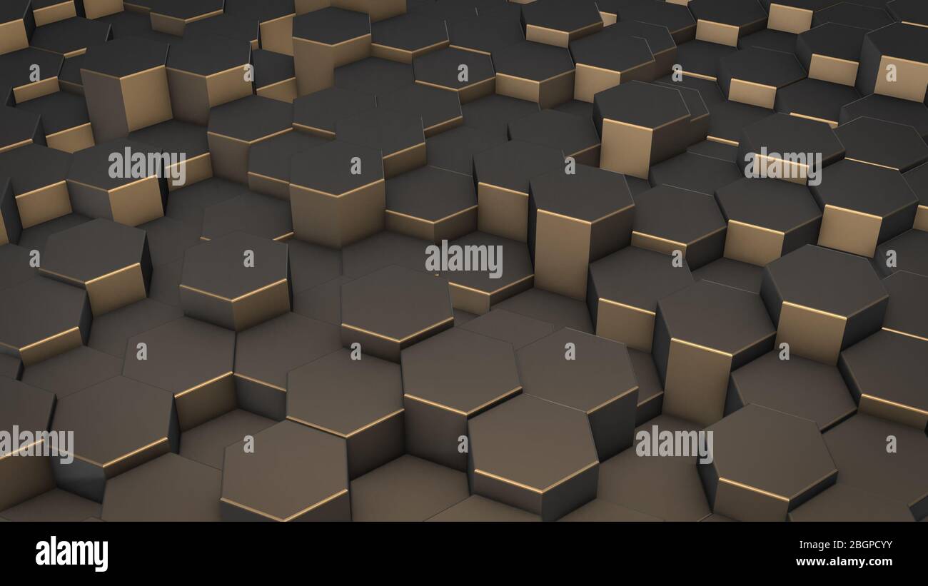 3D rendering of abstract hexagonal geometric surfaces in virtual space ...