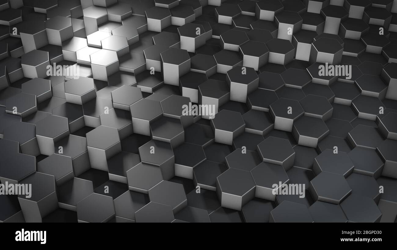 3D rendering of abstract hexagonal geometric metallic surfaces in ...