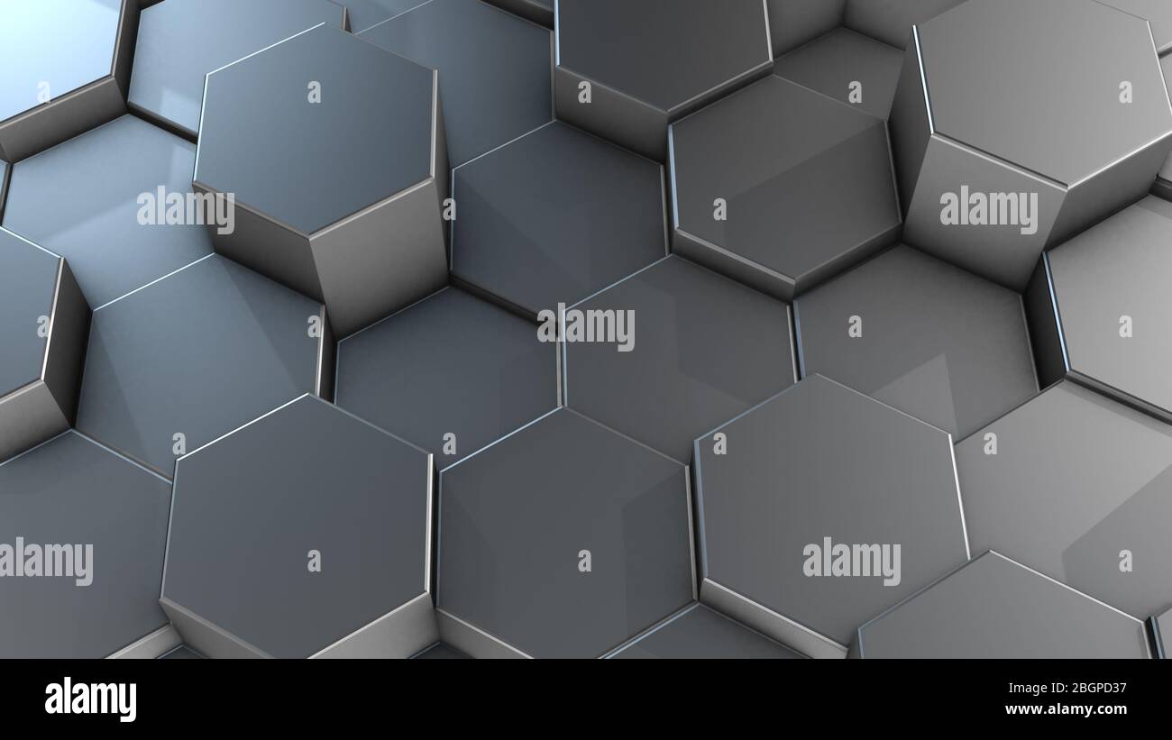 3D rendering of abstract hexagonal geometric aluminum surfaces in ...