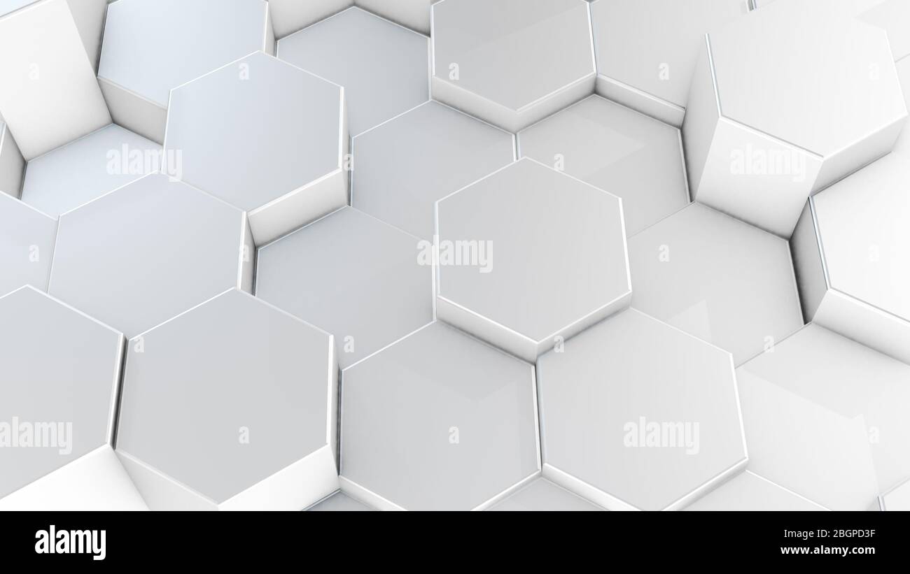 3D rendering of abstract hexagonal geometric white surfaces in virtual ...