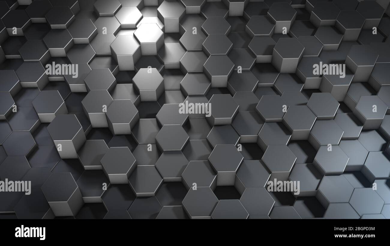 3D rendering of abstract hexagonal geometric metallic surfaces in ...