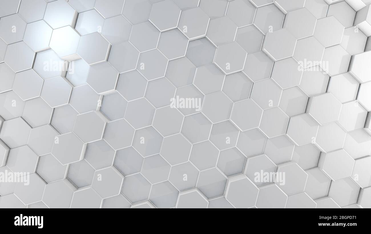3D rendering of abstract hexagonal geometric white surfaces in virtual ...