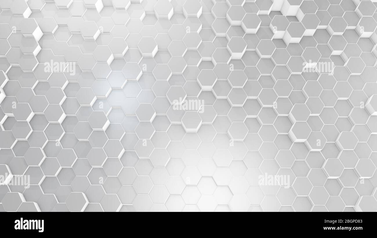 3D rendering of abstract hexagonal geometric white surfaces in virtual ...