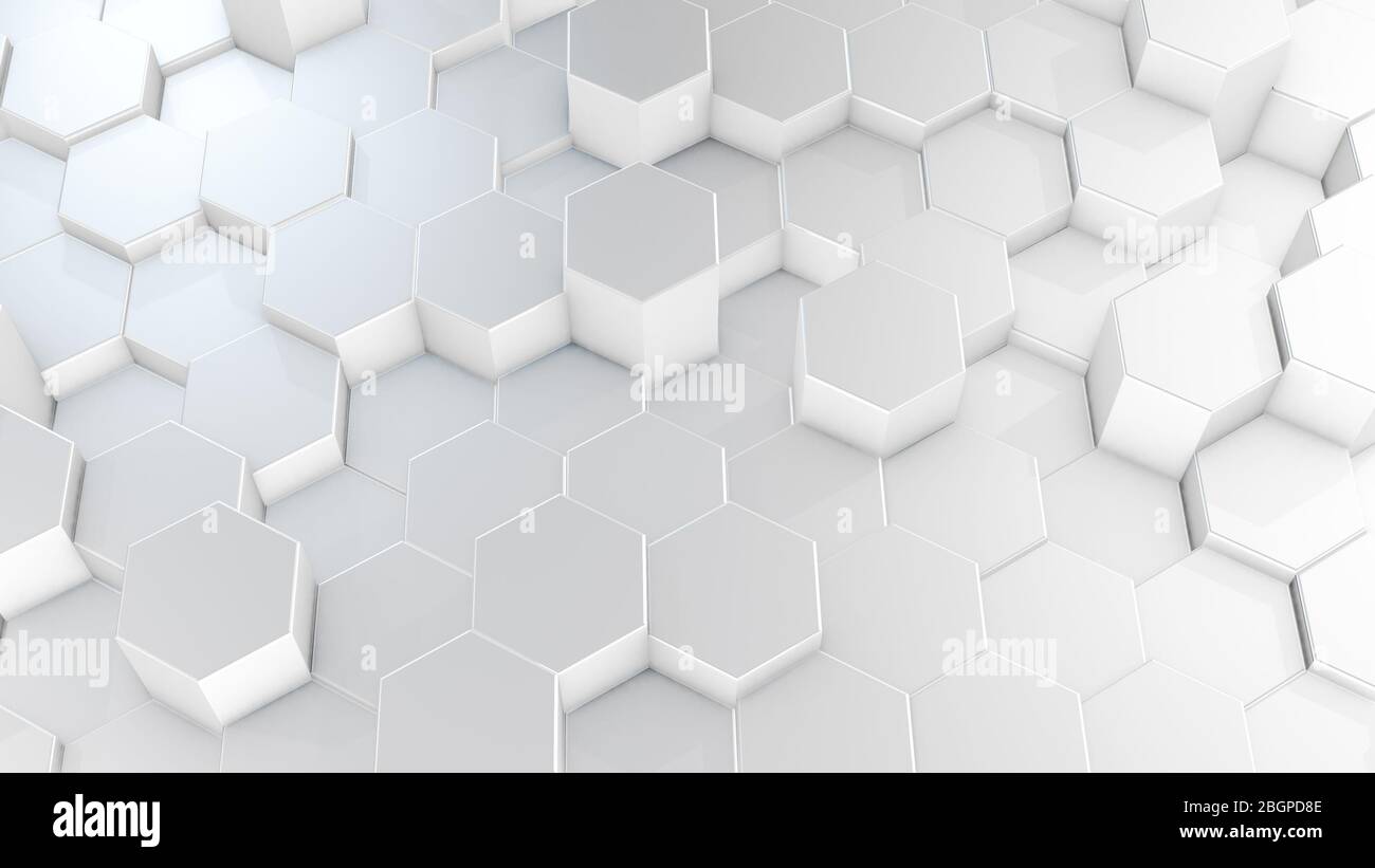 3D rendering of abstract hexagonal geometric white surfaces in virtual ...