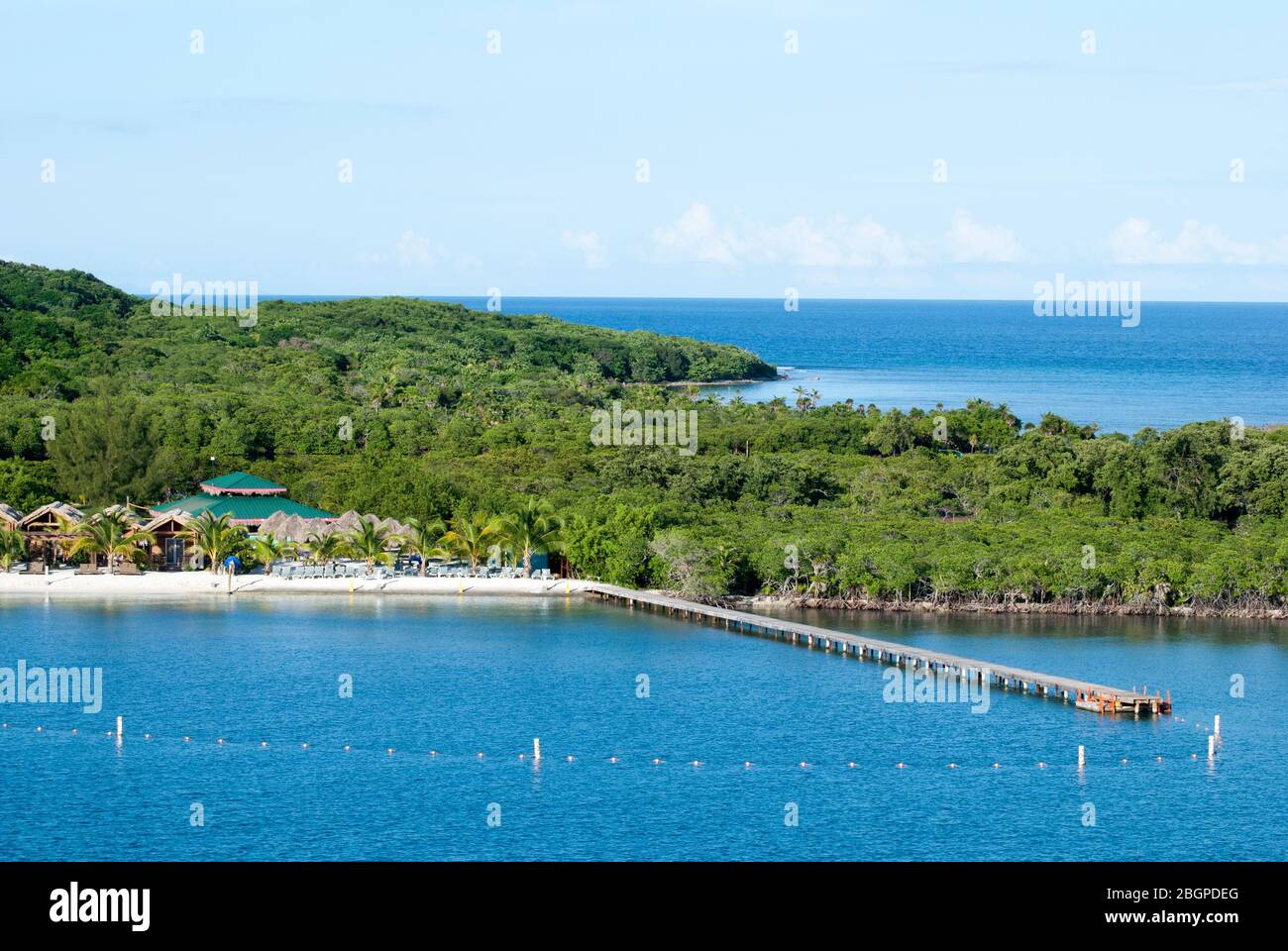 The aerial view of Mahogany Bay beach on Roatan island (Honduras Stock ...