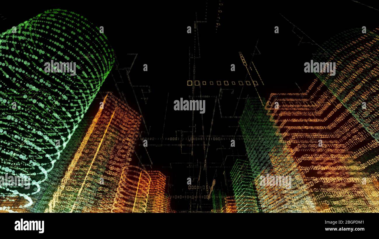 3D rendering of abstract virtual city inside a computer system ...