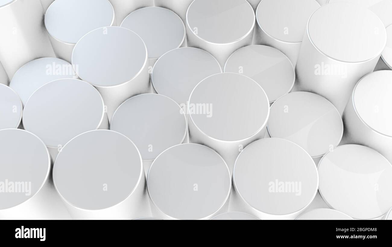 3D rendering of abstract cylindrical geometric white surfaces in ...