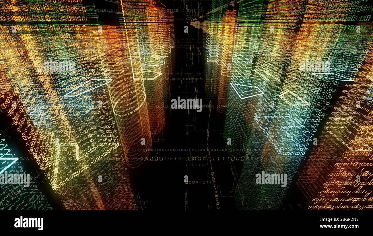 3D rendering of abstract virtual city inside a computer system ...
