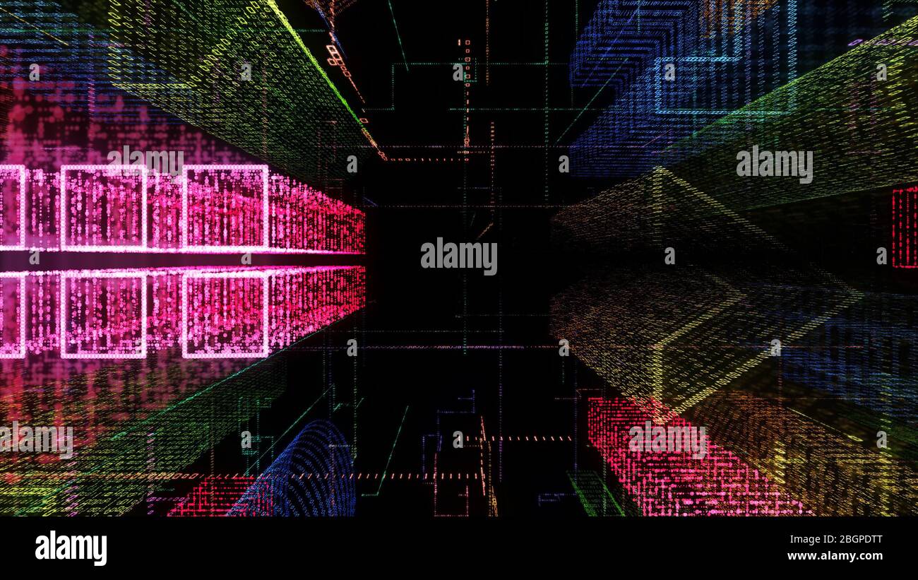 3D rendering of abstract virtual city inside a computer system ...