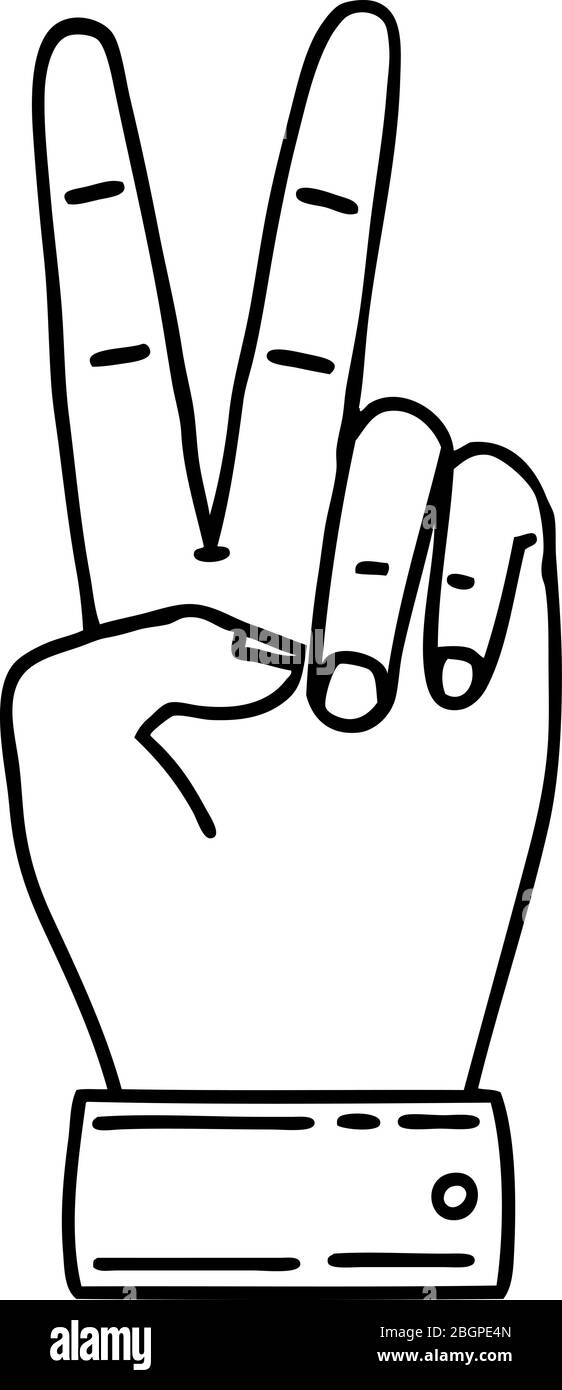 Black and White Tattoo linework Style peace symbol two finger hand ...