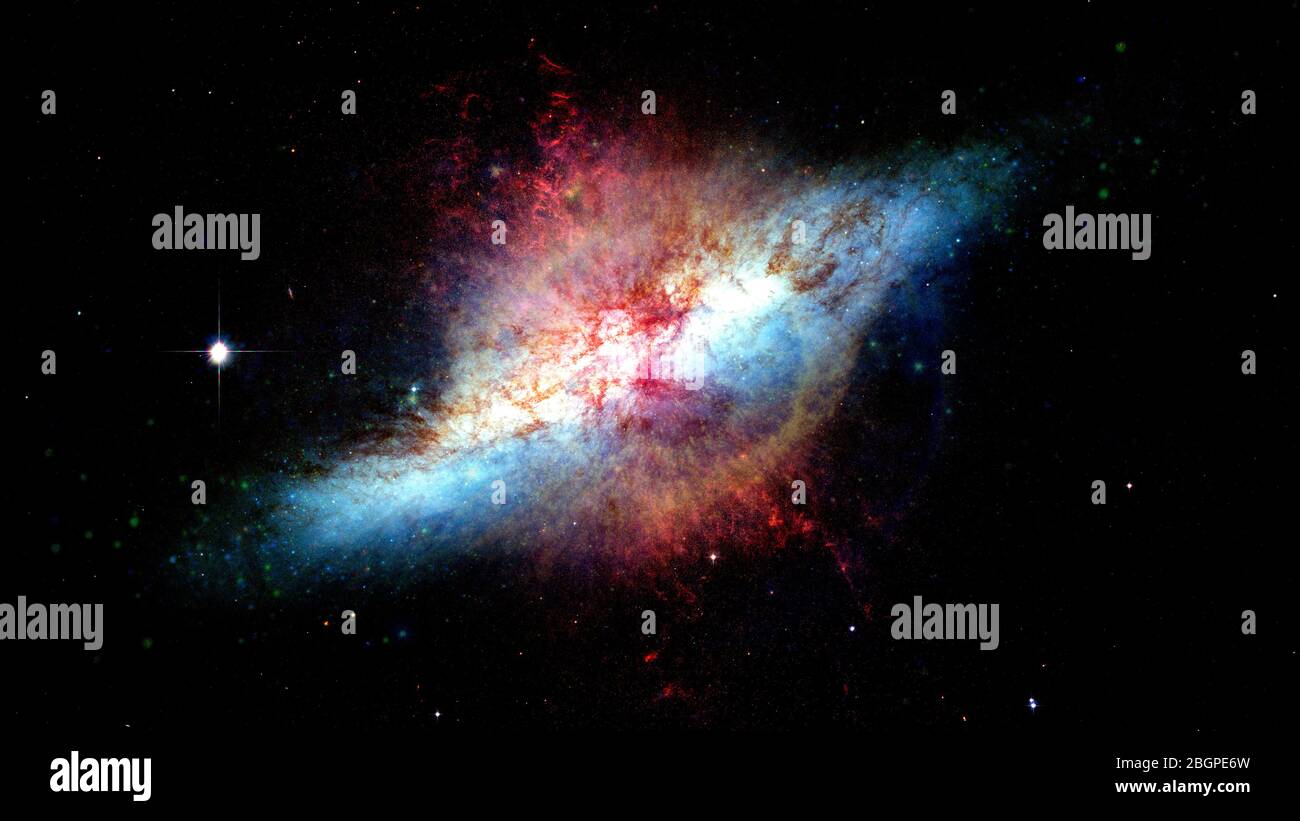 Star explosion in a galaxy of an unknown universe. Elements of this ...