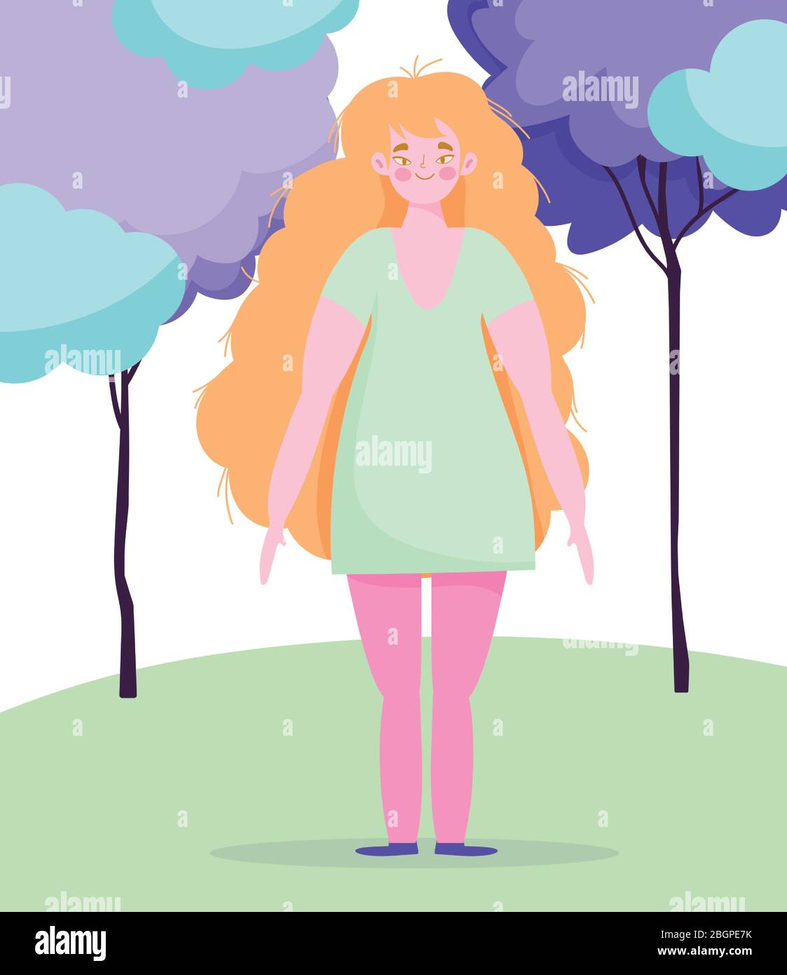 woman character cartoon standing in grass outdoor cartoon vector ...