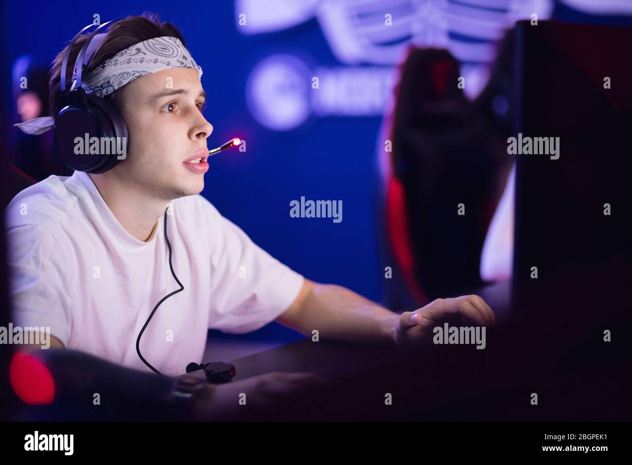 Streamer man professional gamer playing online games computer with ...