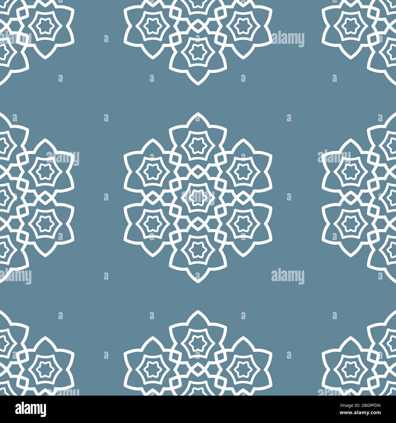 Seamless islamic background. White geometric flowers on blue background ...