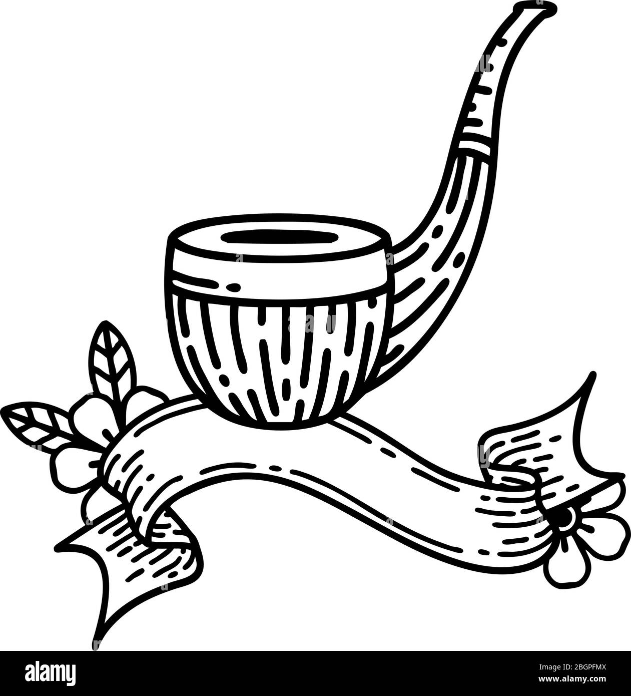 traditional black linework tattoo with banner of a smokers pipe Stock ...