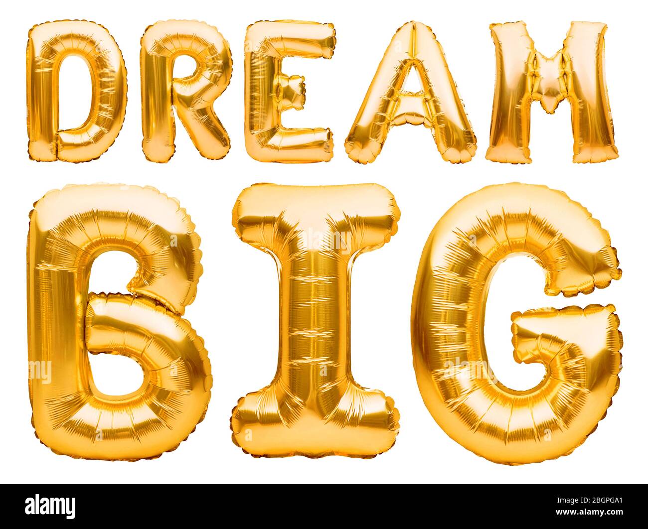 Words DREAM BIG made of golden inflatable balloons isolated on white ...