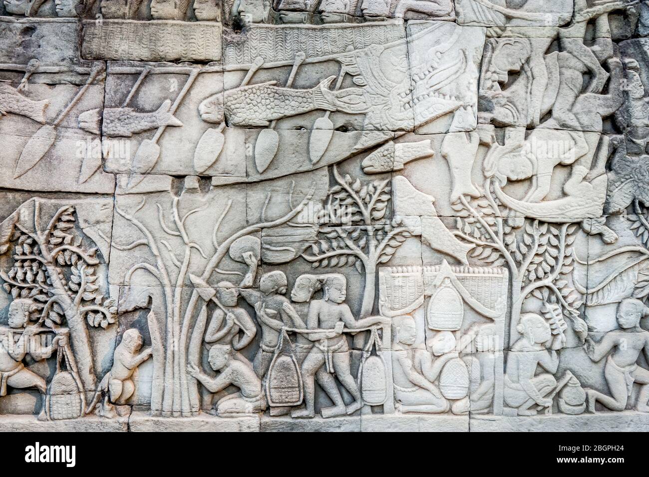 Bas relief sculpture in the Angkor Wat Temple, near Siem Reap in ...