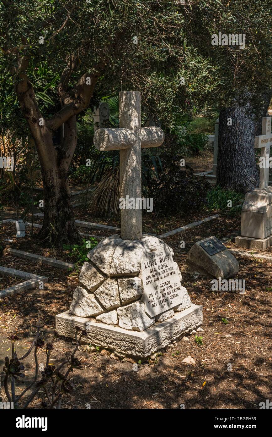 Israel, Haifa, Old German Cemetery, Gravestones in the old German ...