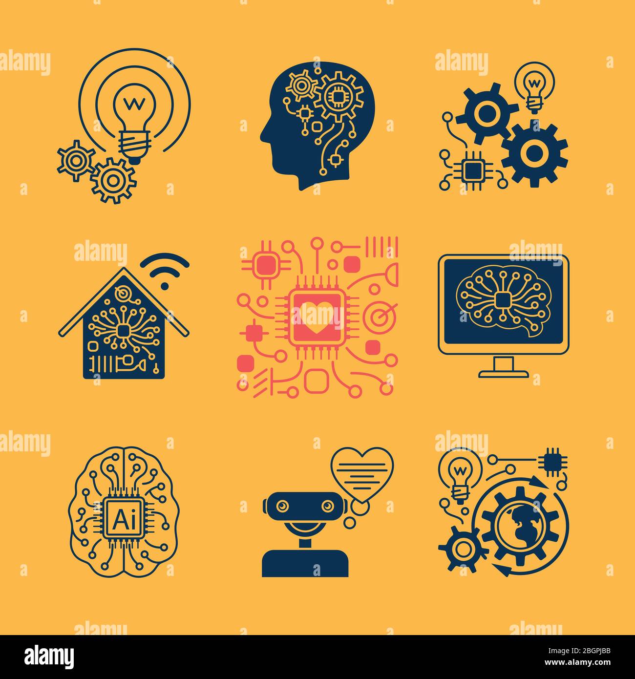 New technologies icons, artificial Intelligence signs and smart ...