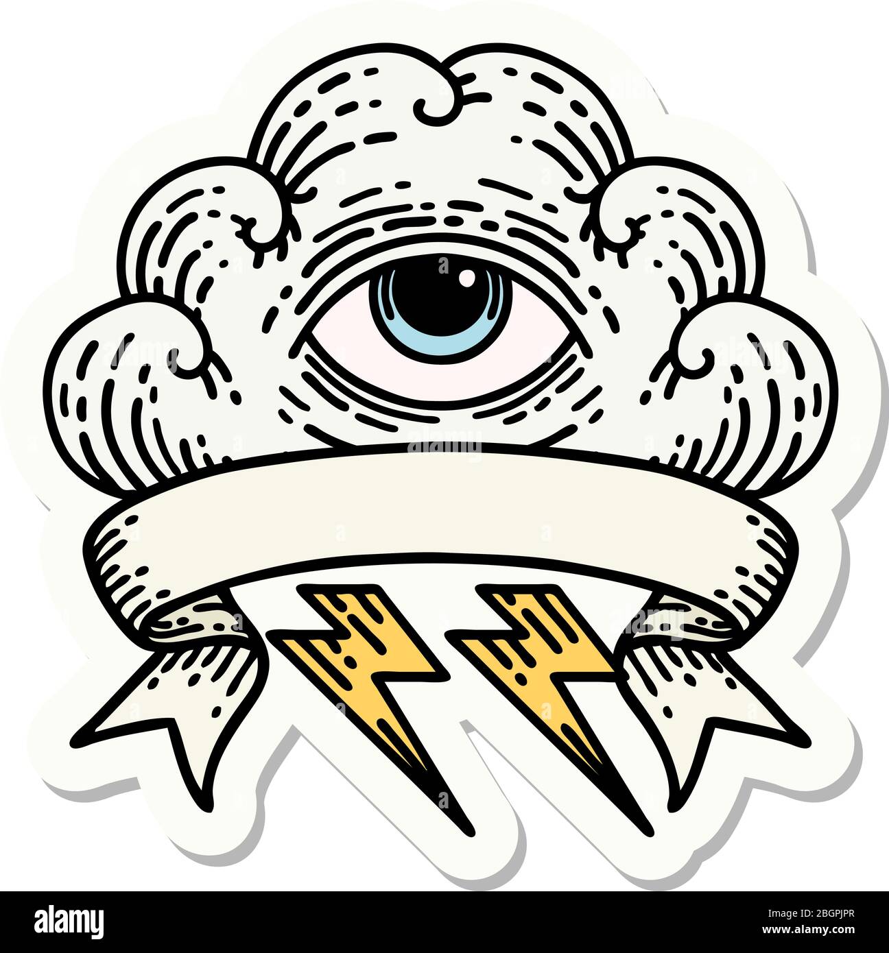 tattoo style sticker with banner of an all seeing eye cloud Stock ...
